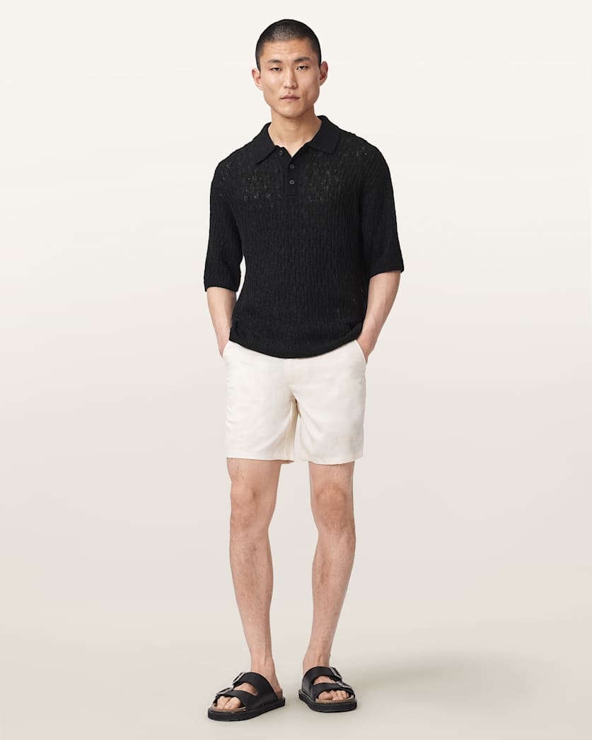 Cyclone Short Sleeve Cable Polo Black | ALLSAINTS FR